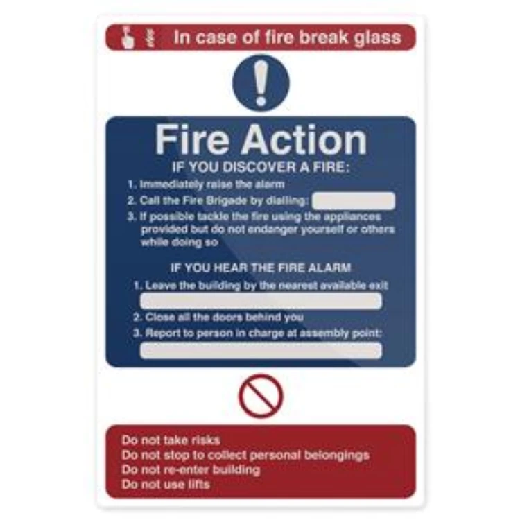 Fixman 517138 Fire Action Sign Rigid Plastic Safety Notice