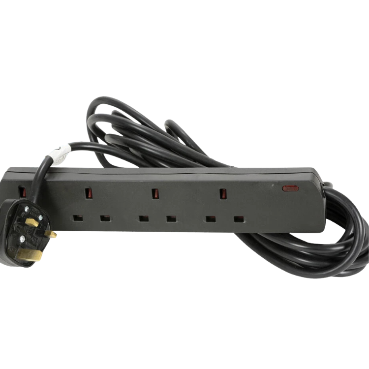 Mercury 430.835UK 4-Gang 5m Extension Lead – Black, 13A