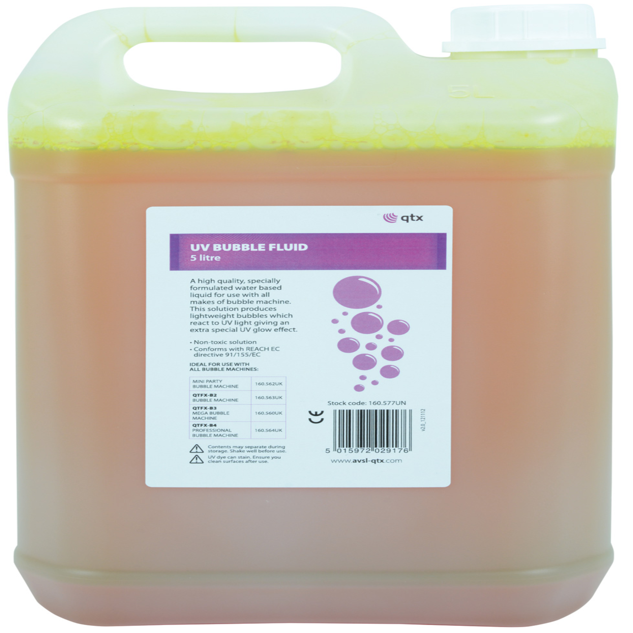 QTX 160.577UK UV Bubble Fluid 5L – Glows Under UV Light